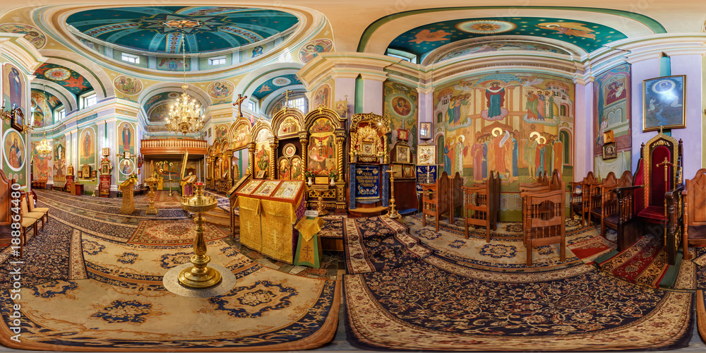 360 panorama view interior beautiful orthodox church. Full 360 by 180 ...