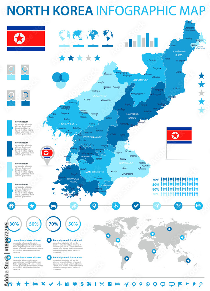 North Korea - infographic map and flag - Detailed Vector Illustration ...