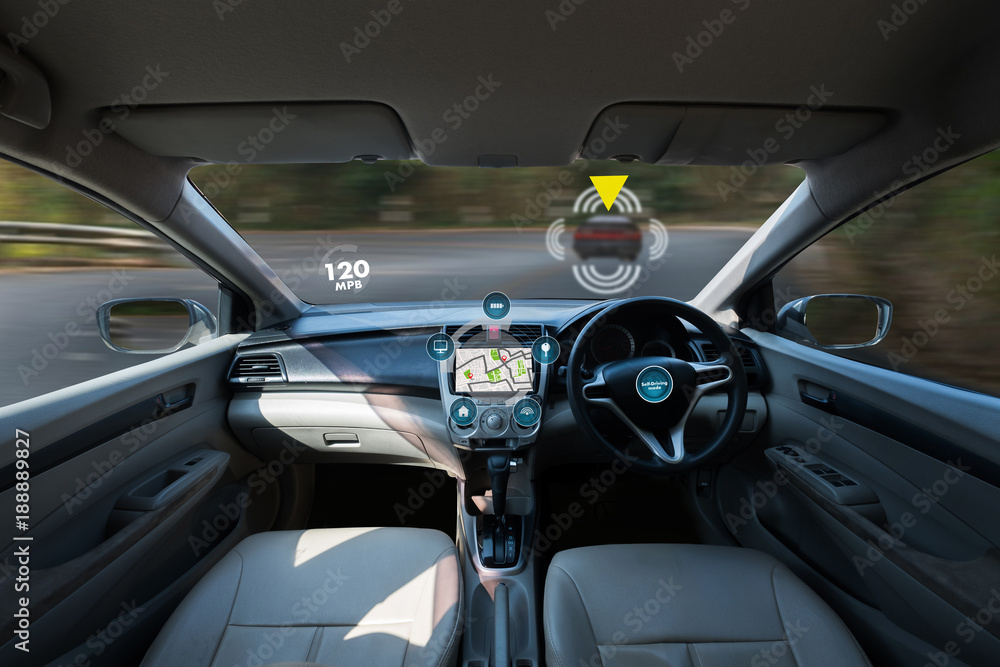 autonomous driving car and digital speedometer technology image visual ...