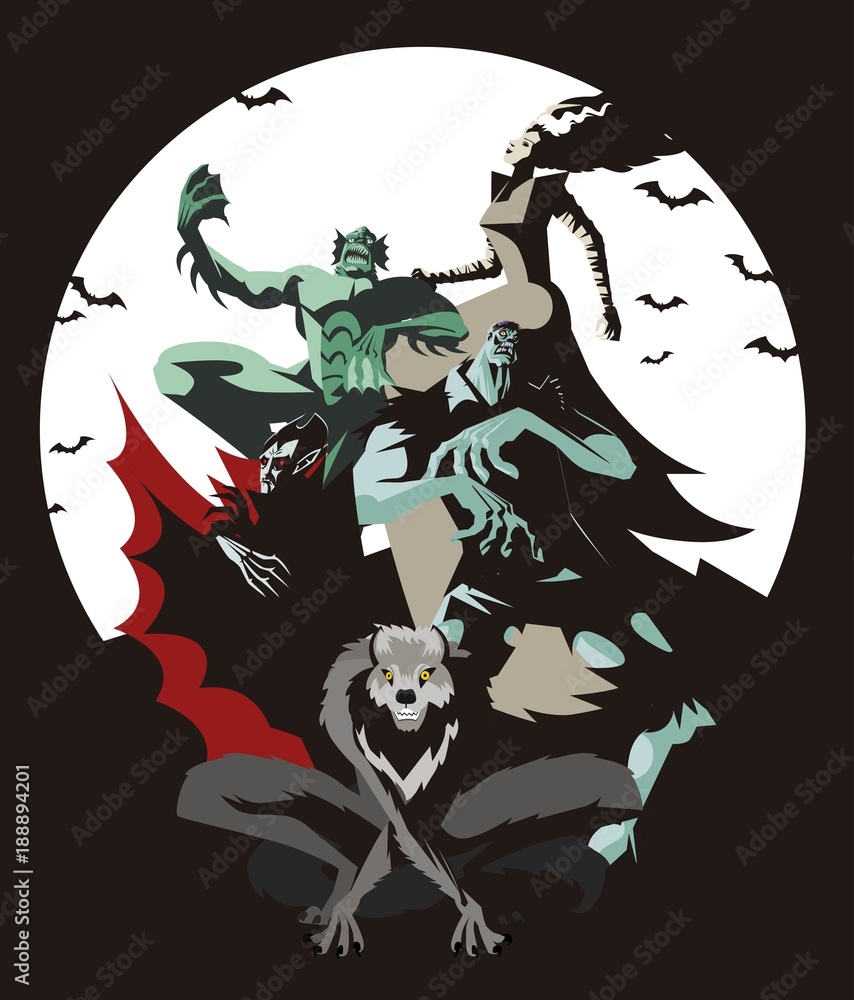 evil monsters group poster Stock Vector | Adobe Stock