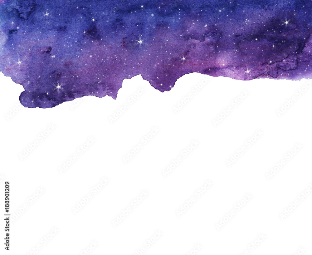 Watercolor night sky background with stars. cosmic layout with space ...