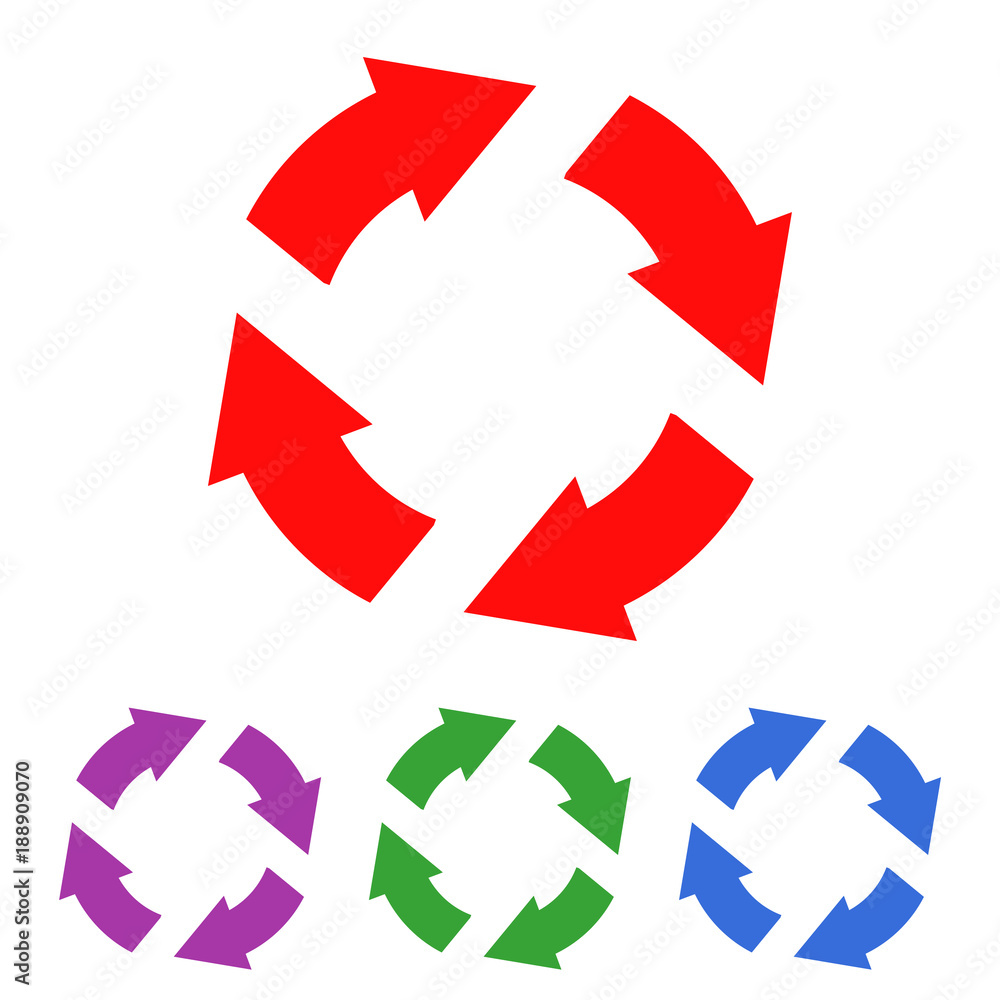 Icono plano cuatro flechas con circulo en varios colores Stock ...