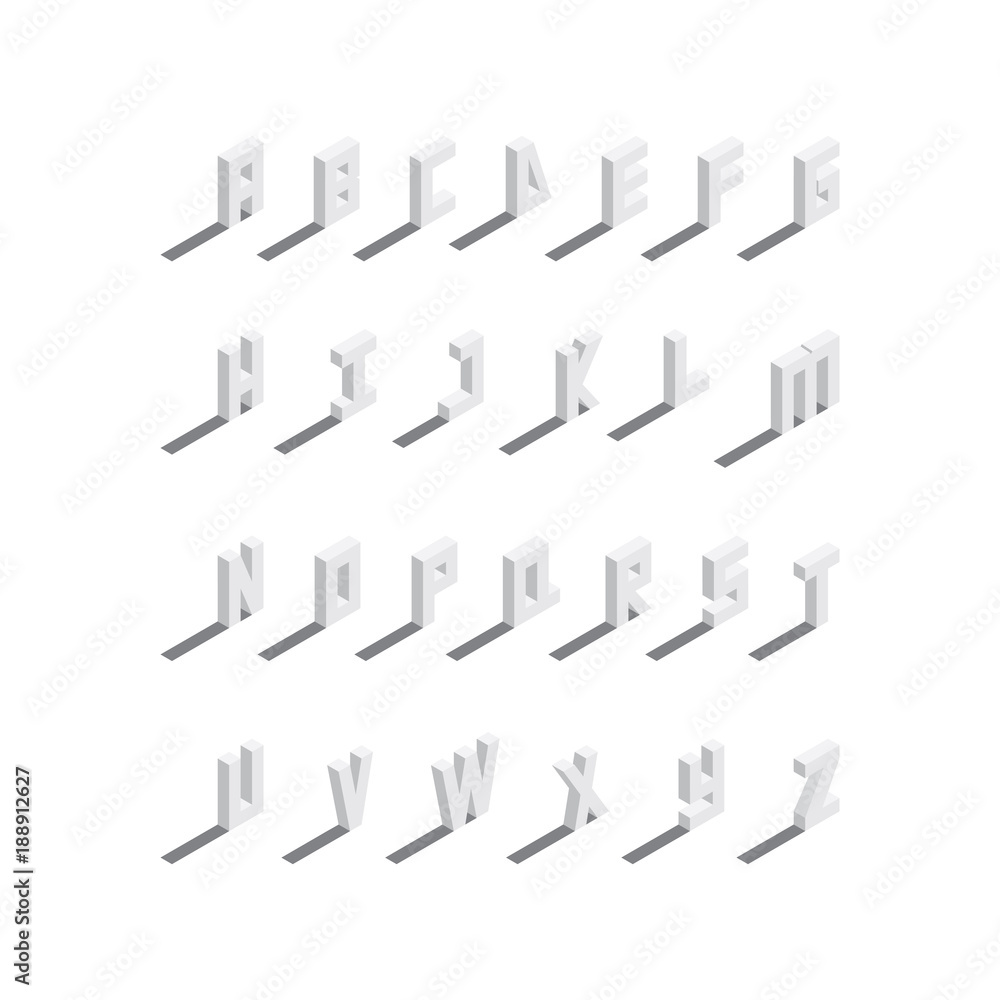 Isometric letters sequence from A to Z. English font, drawn with ...