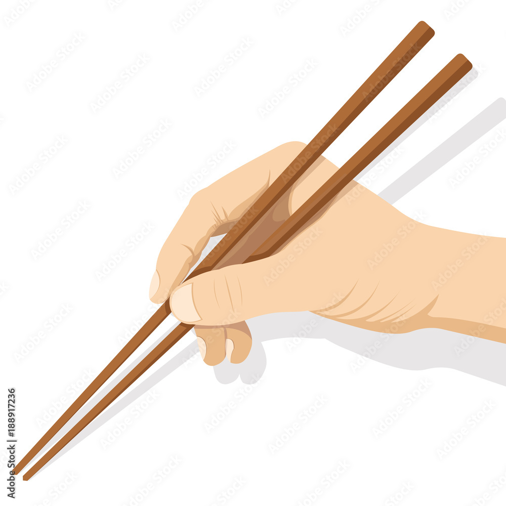 Hand holding chopsticks isolated on white background. Vector ...