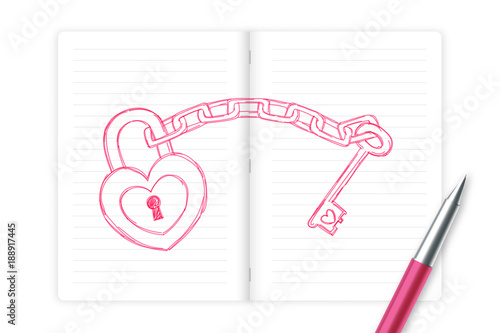 Drawings Of Hearts With A Lock In Pencil