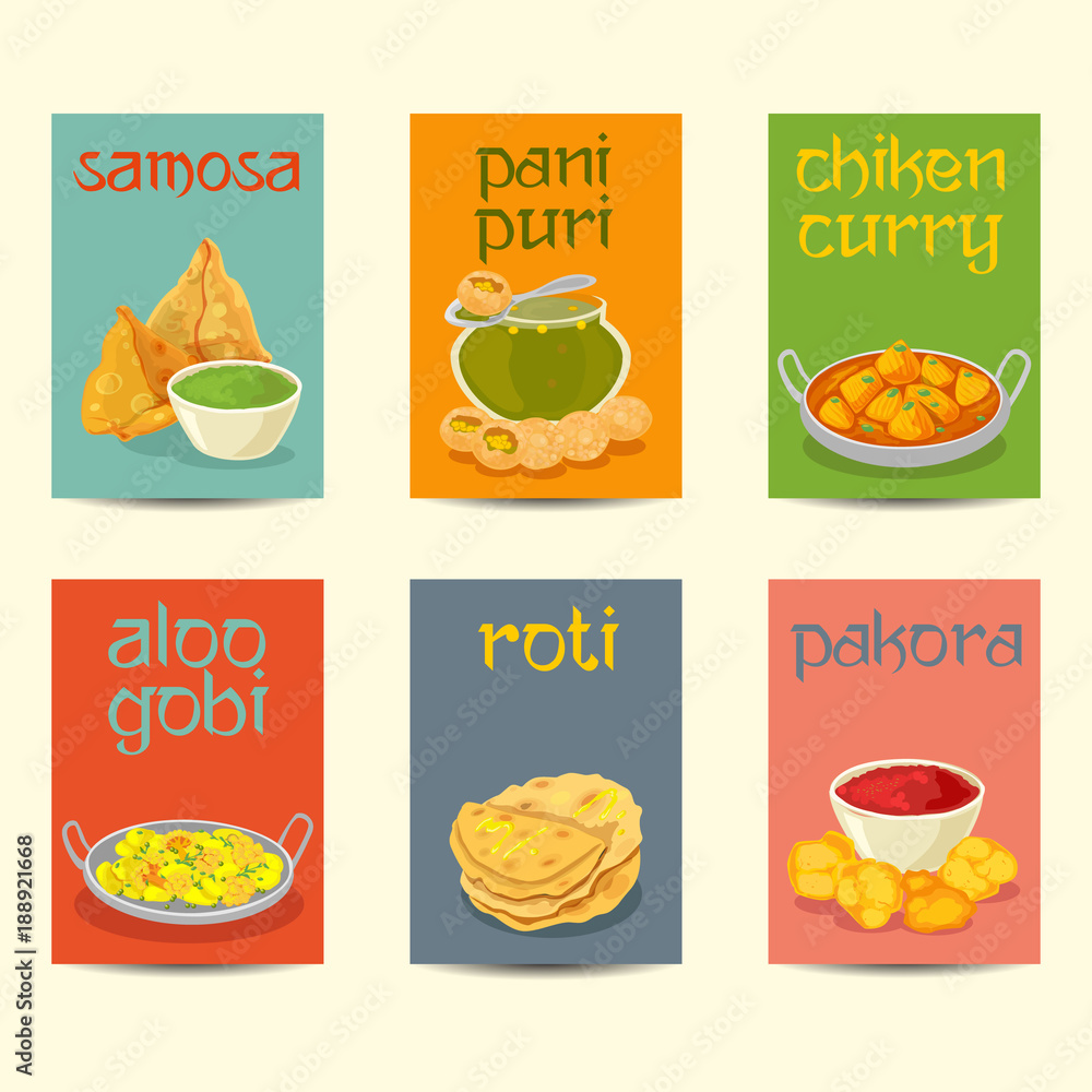 .Indian food banners, cards, posters set ,vintage colors Stock Vector ...