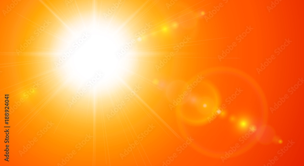 Orange sunny background, sun with lens flare Stock Vector | Adobe Stock