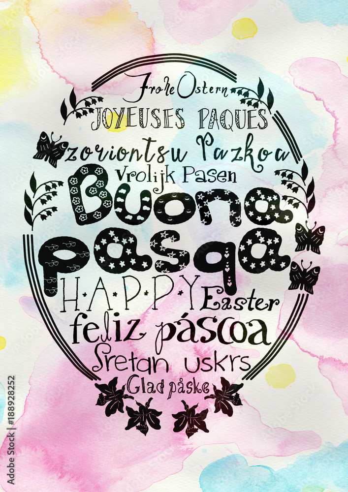 Hand lettering – „Frohe Ostern“ als Text in mehreren Sprachen mit der ...