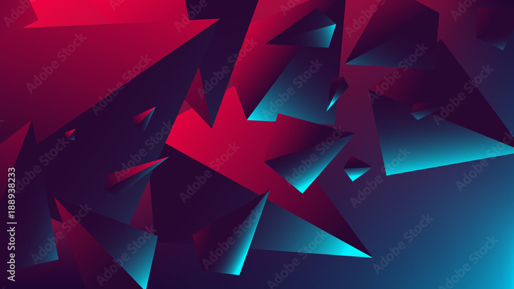 Red blue neon light with a reflection on triangle, gradient vector ...