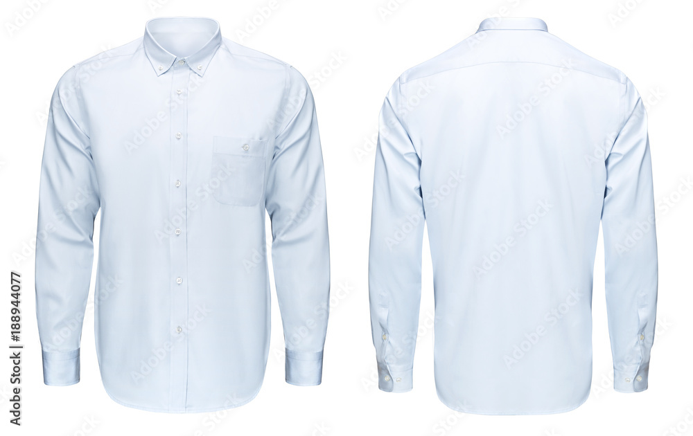 Business or classic blue shirt, front and back view, isolated white ...