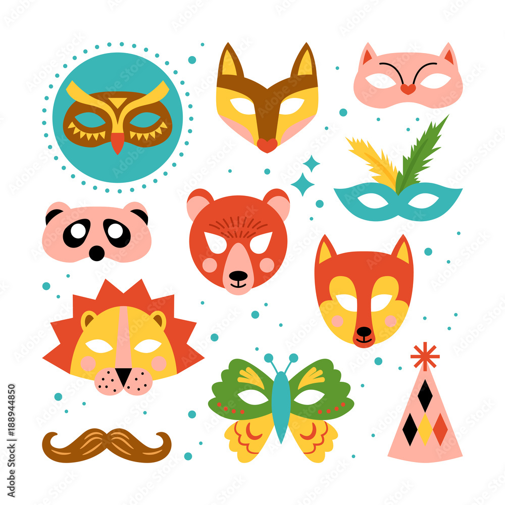 Animal carnival masks set Stock Vector | Adobe Stock
