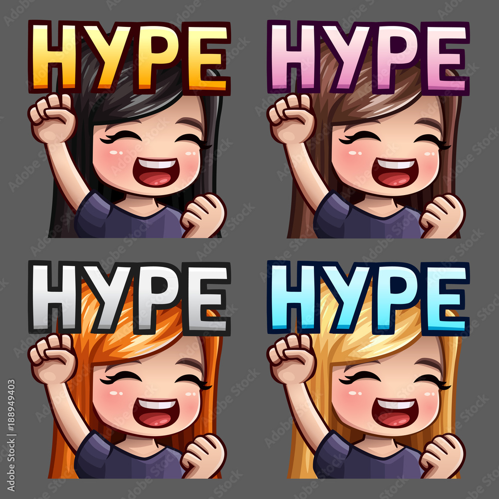 Emotion icons happy hype female with long hairs for social networks and ...