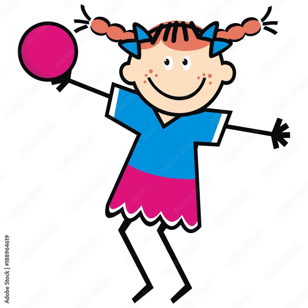 Girl and ball, funny vector illustration Stock Vector | Adobe Stock