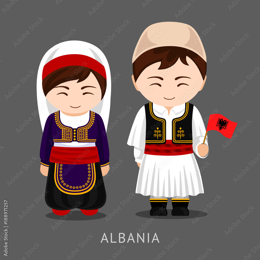 Algerians in national dress with a flag. Man and woman in traditional ...