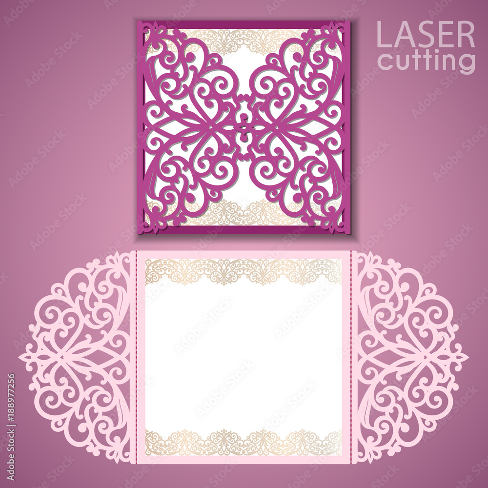 Laser cut wedding invitation card template vector. Die cut paper card ...