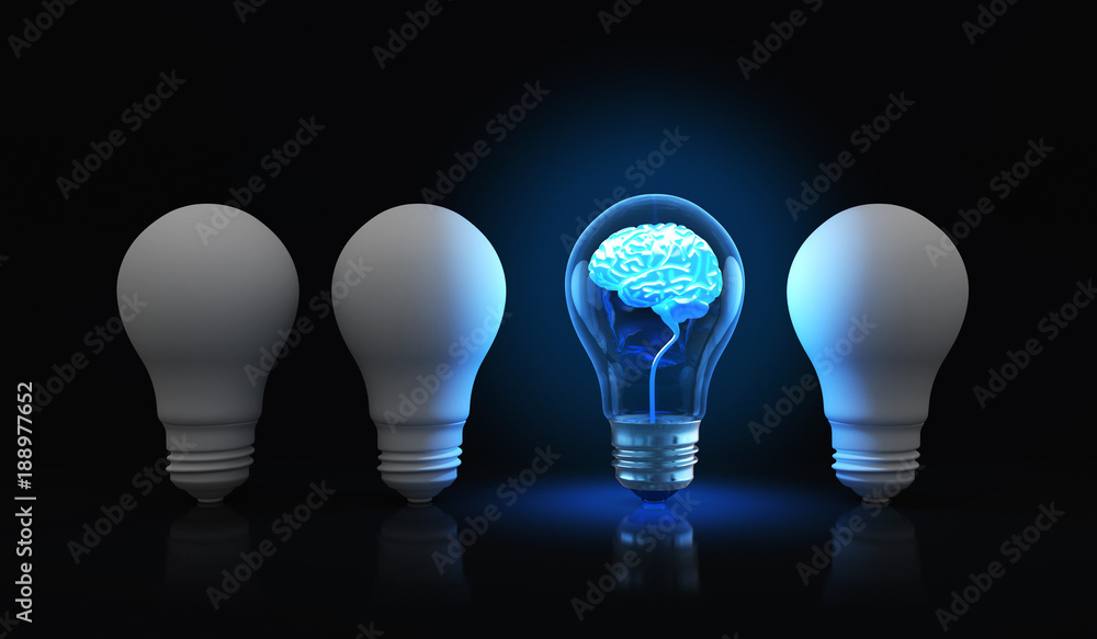 Light bulb with shining brain inside Stock Illustration | Adobe Stock