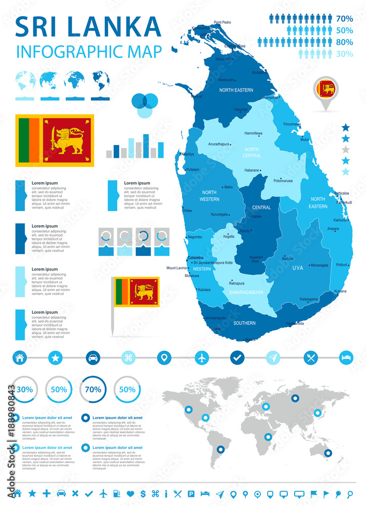 Sri Lanka - infographic map and flag - Detailed Vector Illustration ...