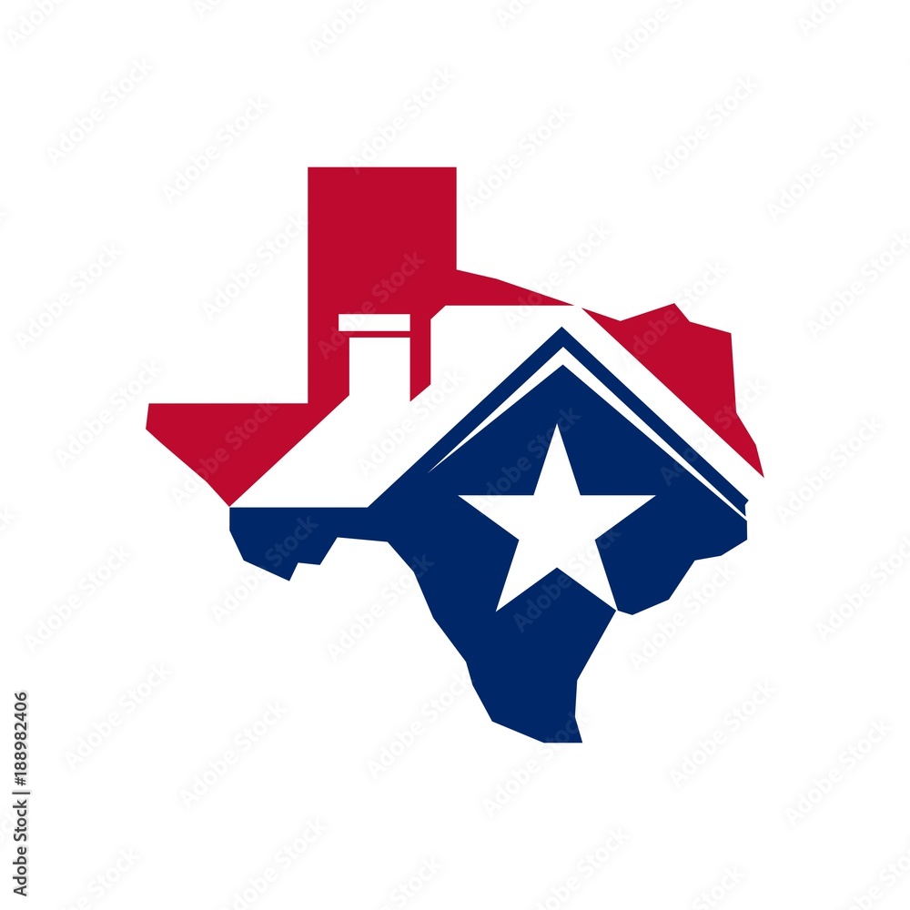 Real estate logo, house shape inside Texas map logo design template ...