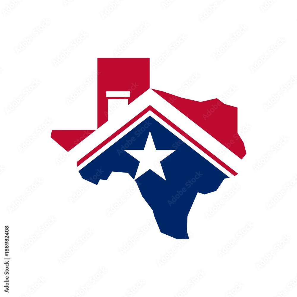Real estate logo, house shape inside Texas map logo design template ...