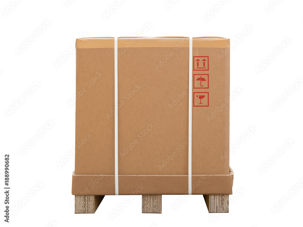 Cardboard boxes on a pallet. Isolated on white background. Large box ...