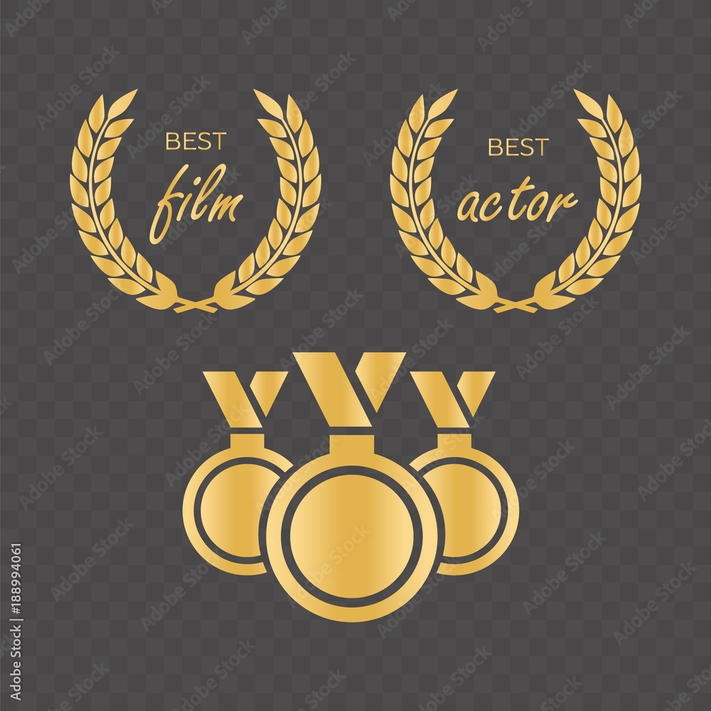 Vector gold award laurel wreath. Winner label, leaf symbol victory ...