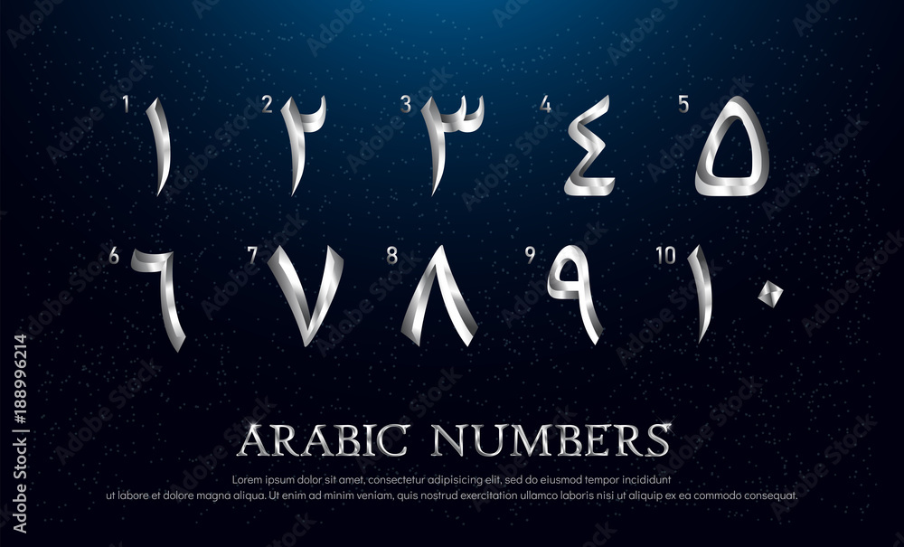 Arabian Number Font Set of Elegant Silver Colored Metal Chrome Numbers ...