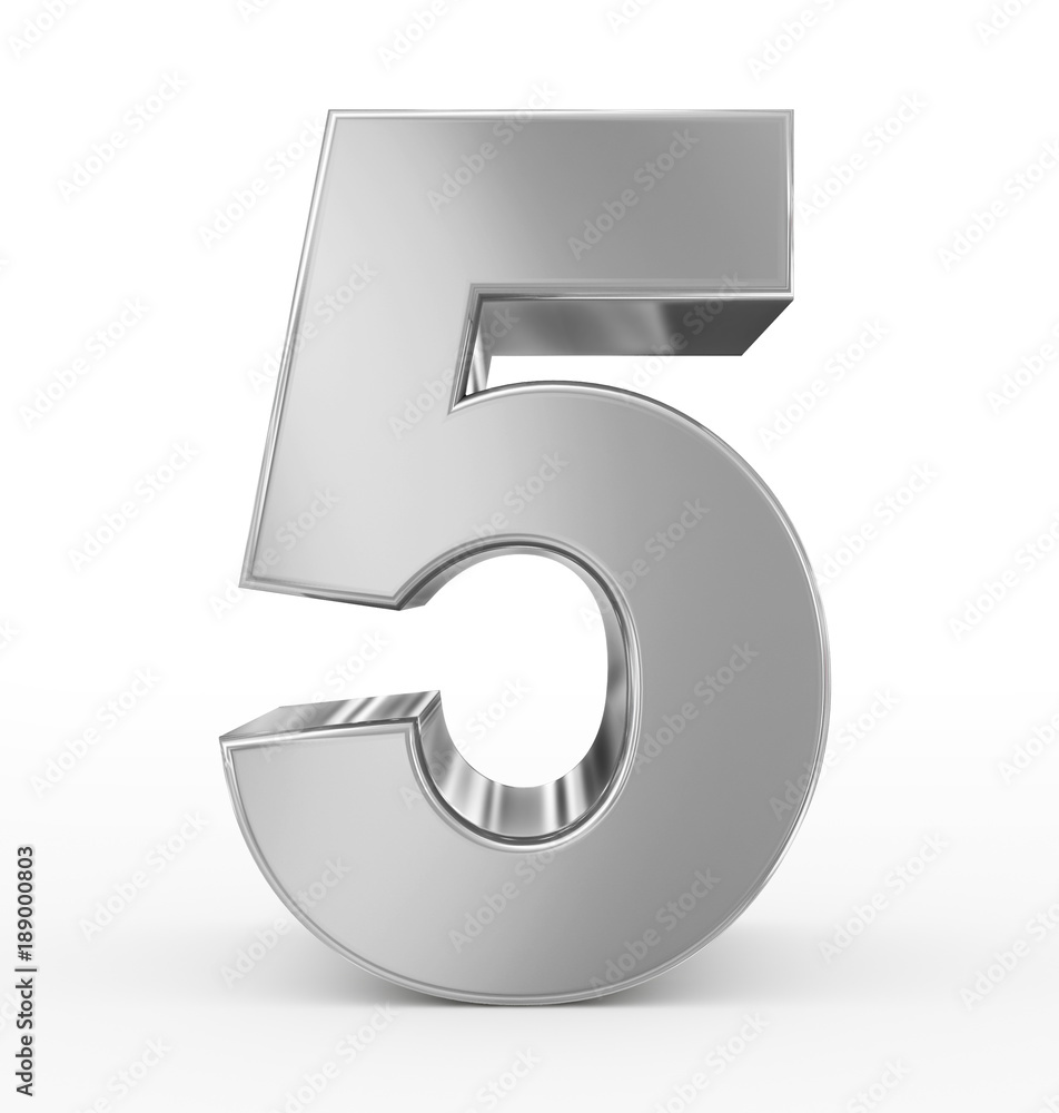 number 5 3d silver isolated on white Stock Illustration | Adobe Stock