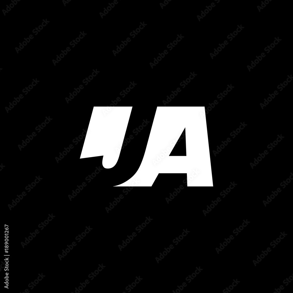 Initial letter JA, negative space logo, white on black background Stock ...