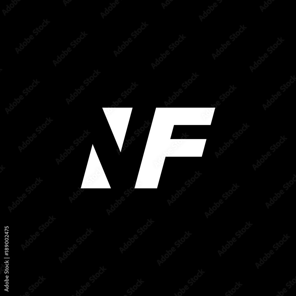 Initial letter NF, negative space logo, white on black background Stock ...