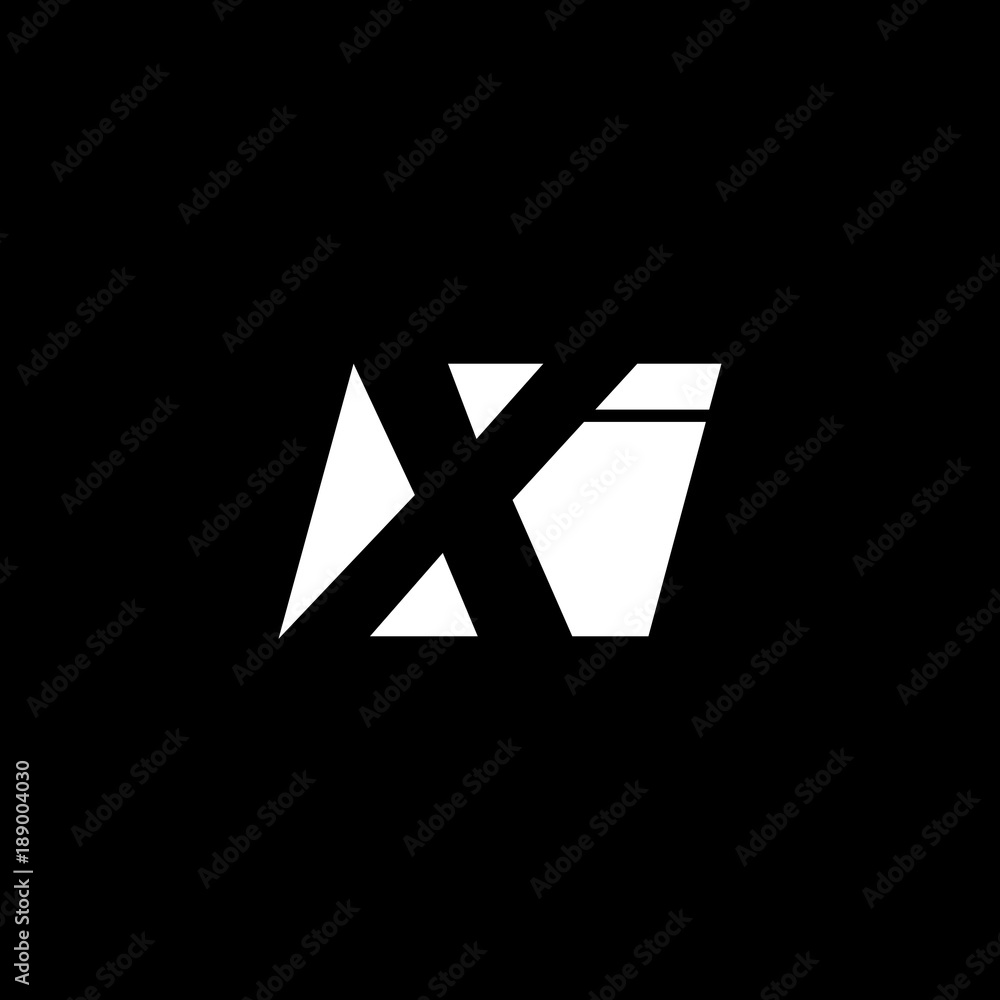 Initial letter XI, negative space logo, white on black background Stock ...