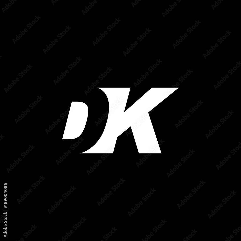 Initial letter DK, negative space logo, white on black background Stock ...