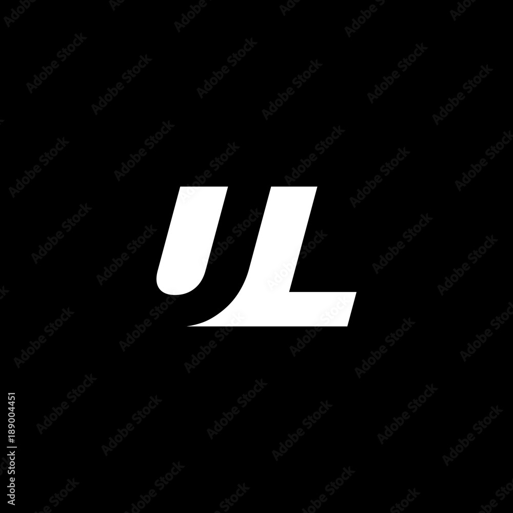 Initial letter UL, negative space logo, white on black background Stock ...