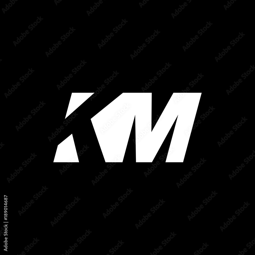 Initial letter KM, negative space logo, white on black background Stock ...