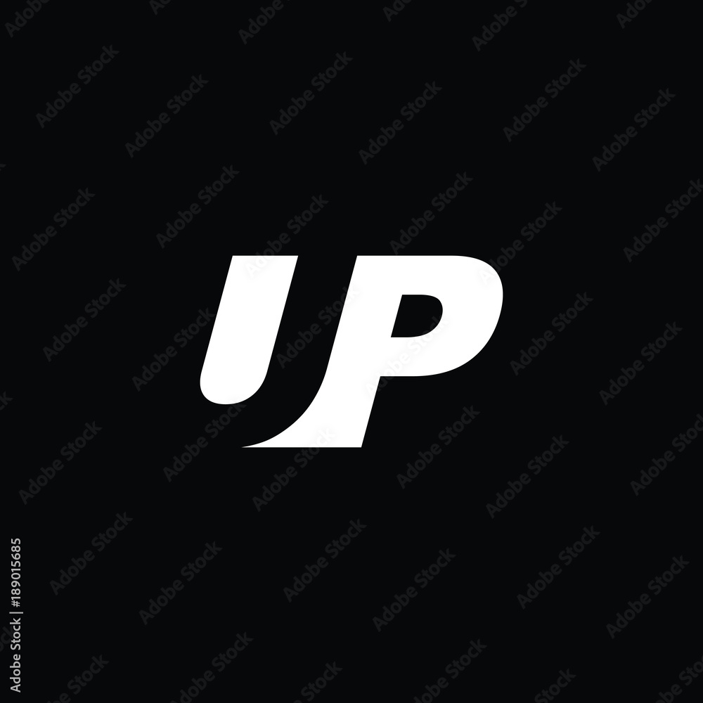 Initial letter UP, negative space logo, white on black background Stock ...