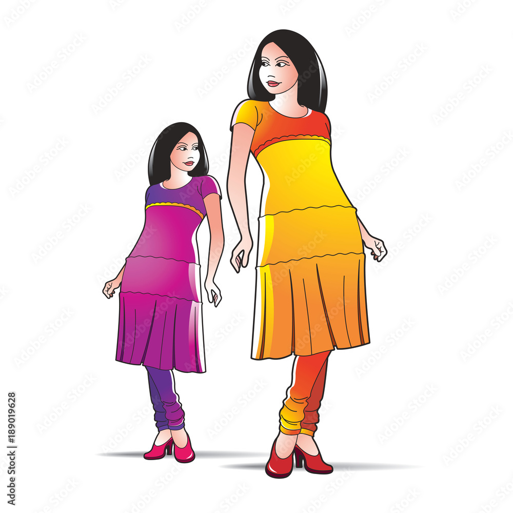 fashion girl in frock posing vector drawing vector de Stock | Adobe Stock