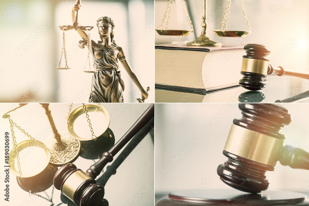 Justice collage symbols light background Stock Photo | Adobe Stock