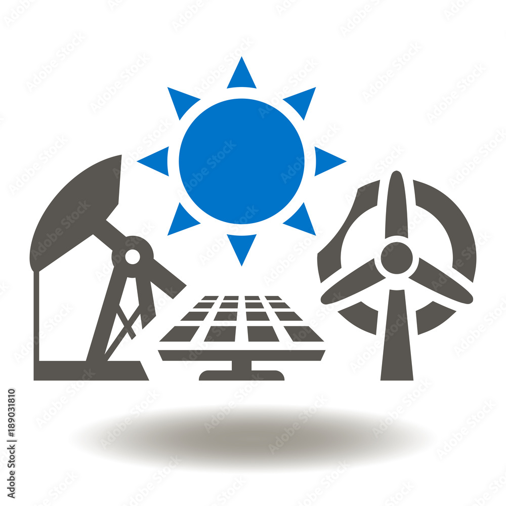 Oil Pump Solar System Wind Station Icon Vector. Alternative Sources of ...