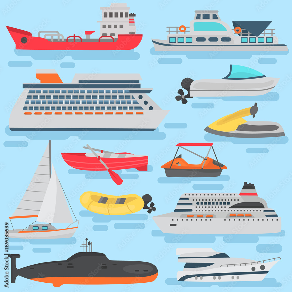 Water transport color flat set Stock Vector | Adobe Stock