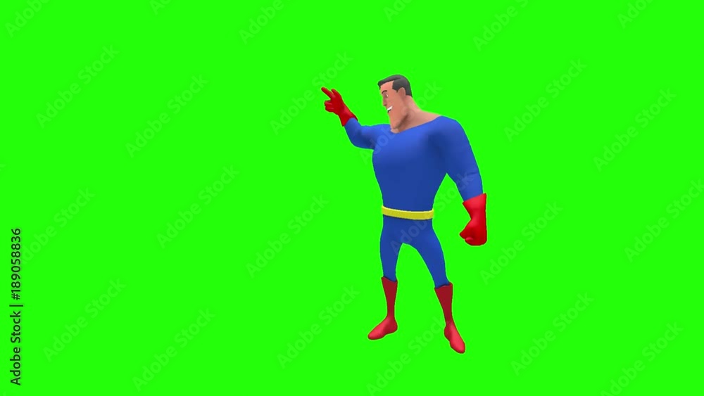Funny happy animated superhero strongman cartoon character points to ...