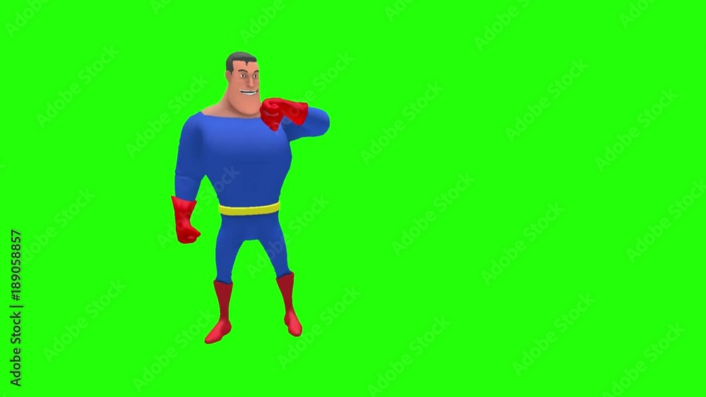 Funny happy animated superhero strongman cartoon character checks the ...