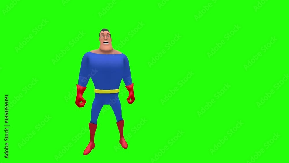 Scared timid animated superhero strongman cartoon character in front of ...