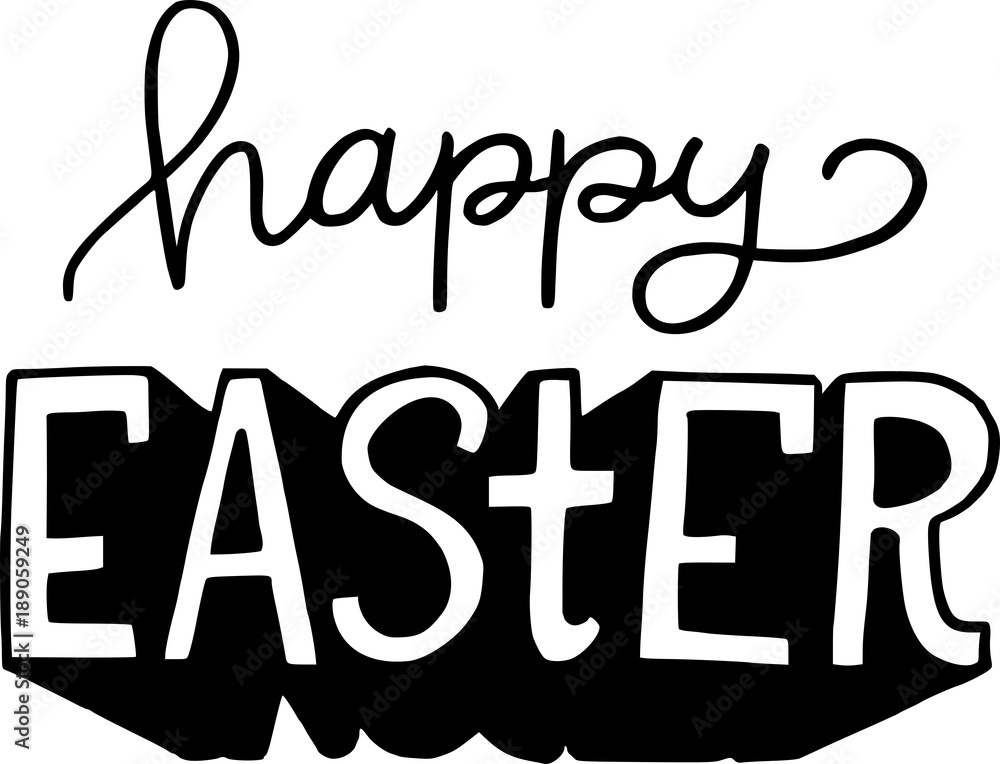 Happy Easter in black and white handwritten lettering Stock Vector ...