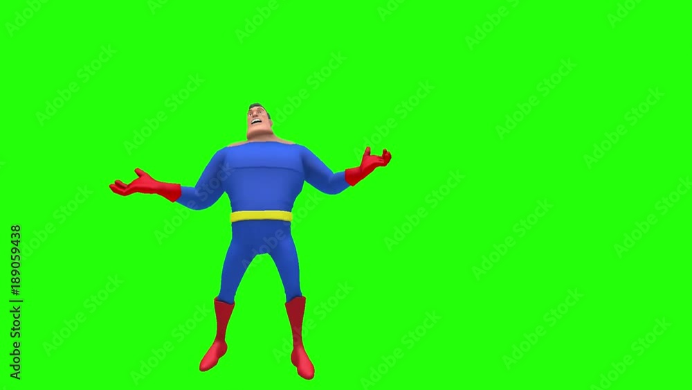 Startled panicky superhero strongman cartoon character leans back with ...