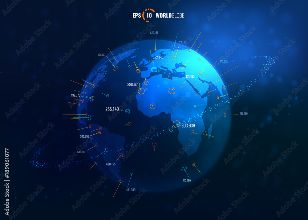 Vector 3D Sci-Fi World Map Globe with Detailed Contour Map Stock Vector ...