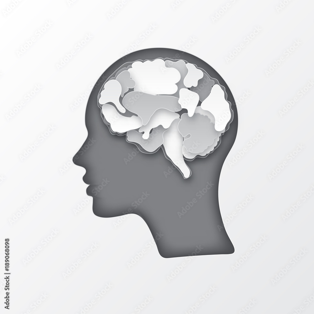 Colorful vector brain illustration, layered cut out colored paper human ...