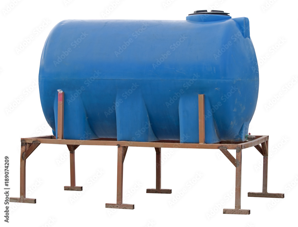 Blue plastic water storage tank on white background Stock Photo | Adobe ...