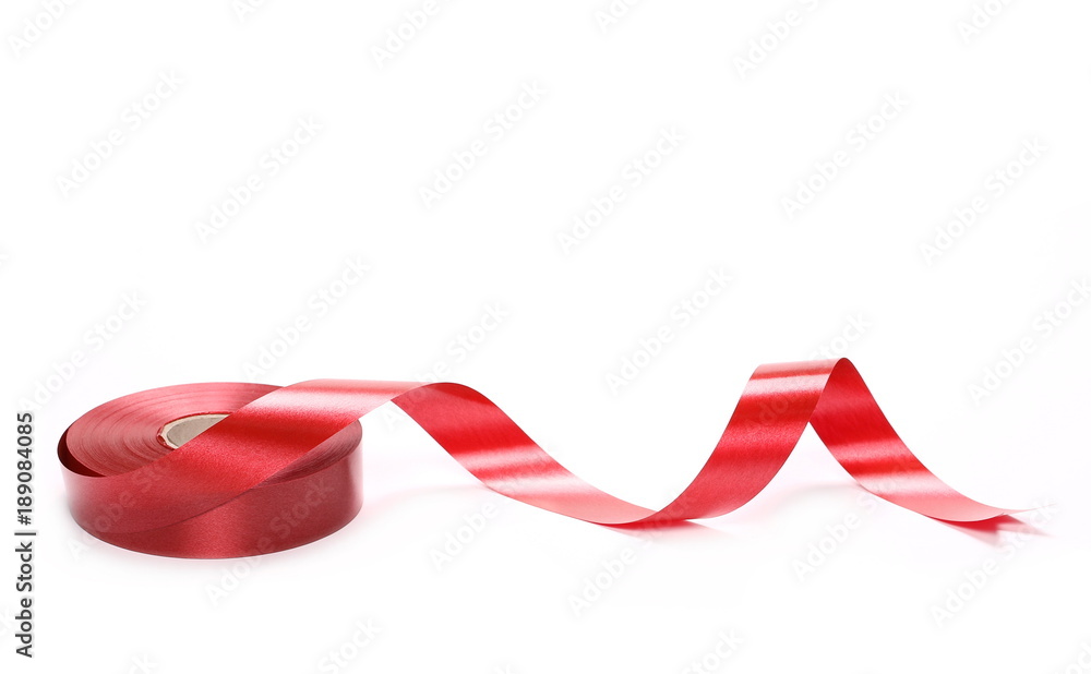 Red ribbon roll isolated on white background Stock Photo | Adobe Stock