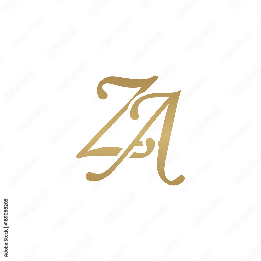 Initial letter ZA, overlapping elegant monogram logo, luxury golden ...