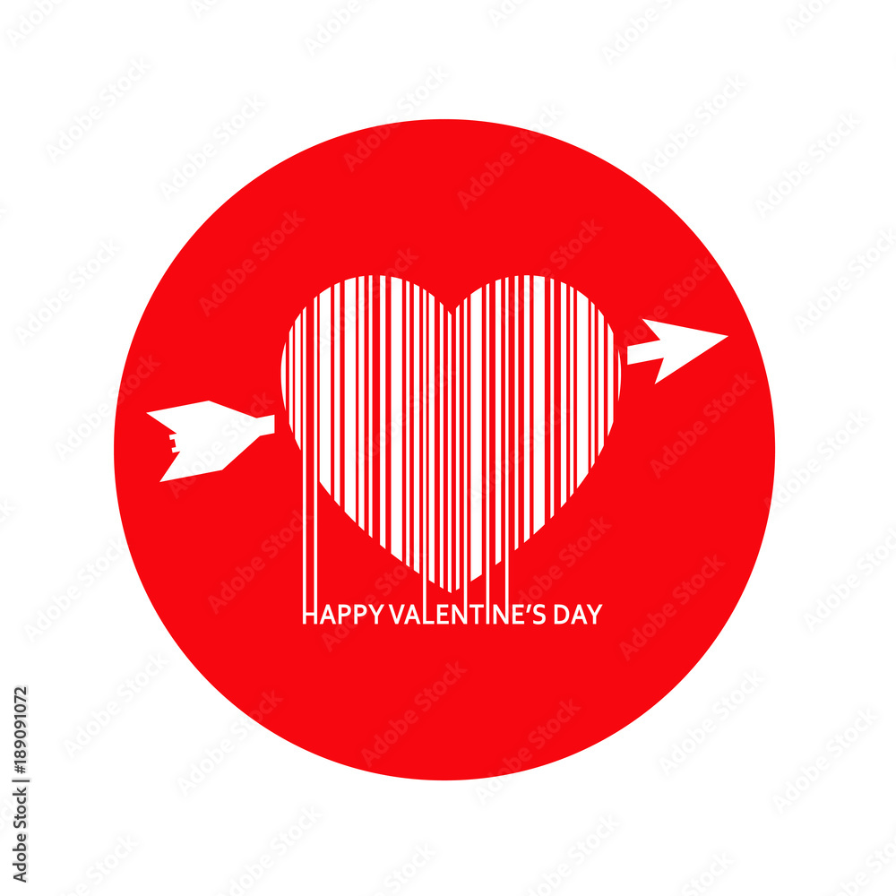 Icono plano codigo de barras HAPPY VALENTINES DAY con corazon circulo ...