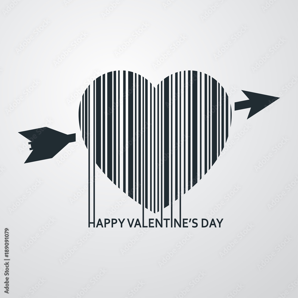 Icono plano codigo de barras HAPPY VALENTINES DAY con corazon en fondo ...